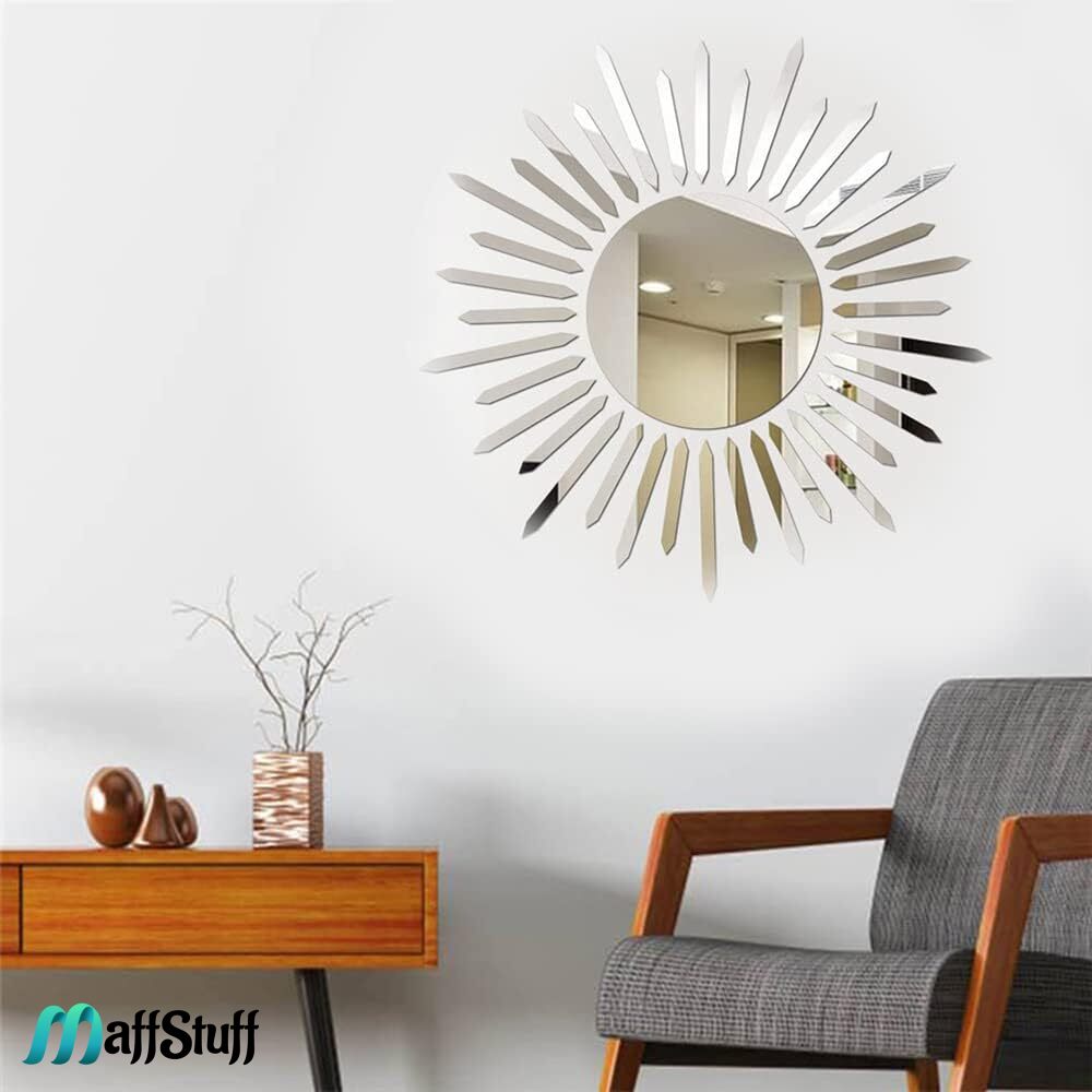 Oglinda Decorativa de Perete, Moderna, Model Soare cu Raze, din Acril ...