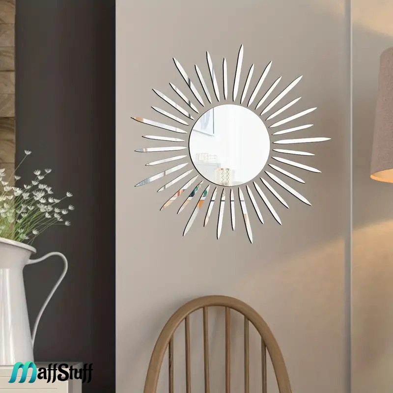 Oglinda Decorativa de Perete, Moderna, Model Soare cu Raze, din Acril ...